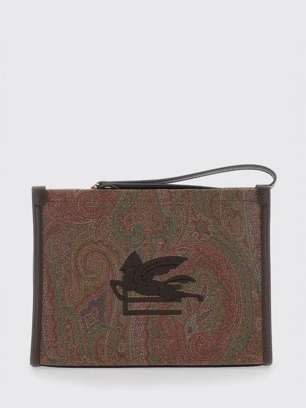 Etro Paisley Coated Cotton Pouch With Removable Wristlet Strap - Brown