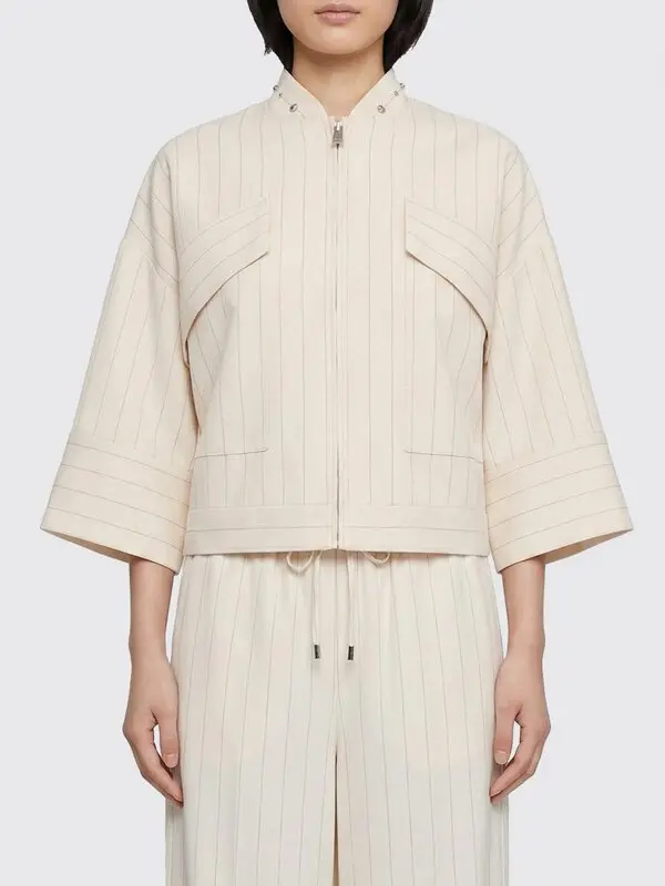 Liu Jo Pinstriped Viscose Blend Bomber Jacket - Brown