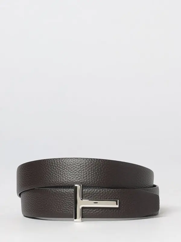 TOM FORD Reversible Grained Leather Belt With Monogram Buckle - Brown