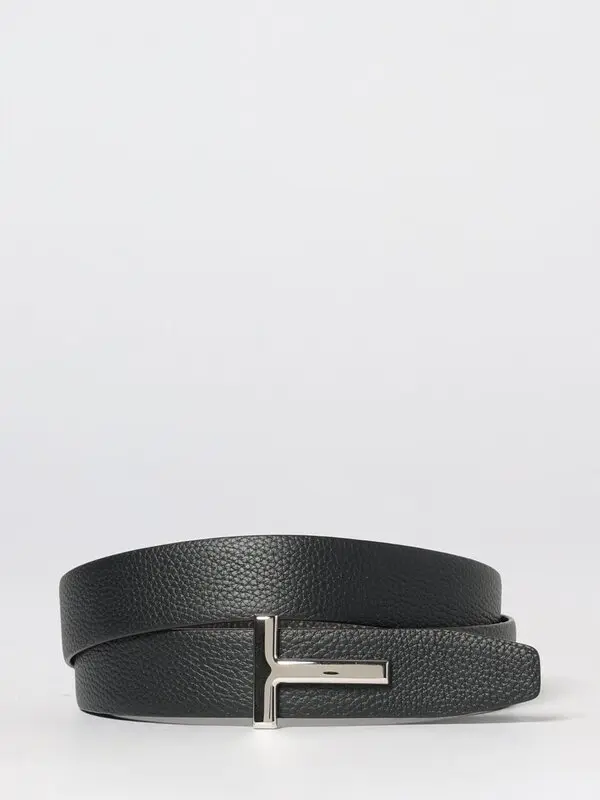 TOM FORD Reversible Grained Leather Belt With Monogram Buckle - Brown