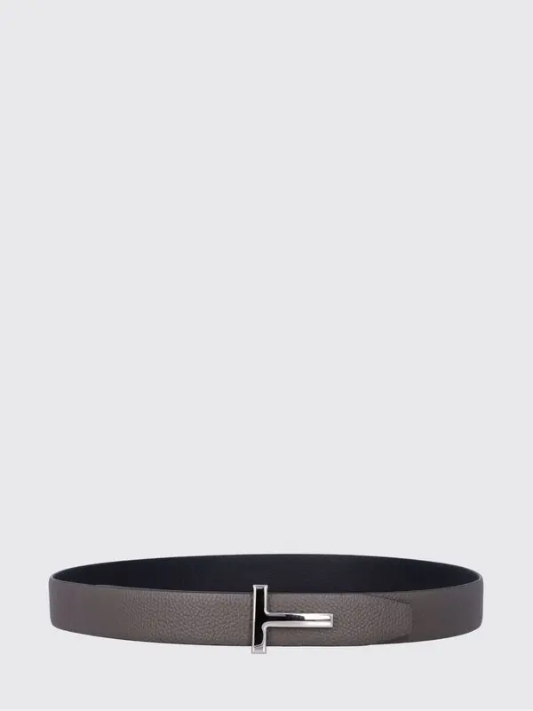 TOM FORD Reversible Grained Leather Belt With Monogram Buckle - Grey