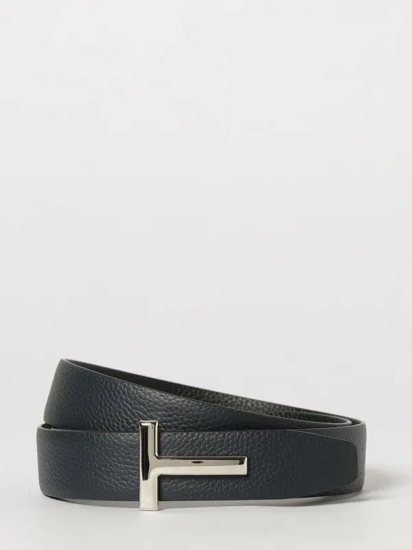 TOM FORD Leather Belt With Signature Buckle - Navy