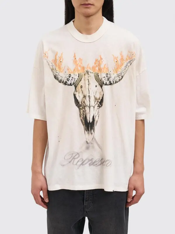 REPRESENT Printed Cotton Oversized T-shirt - Beige