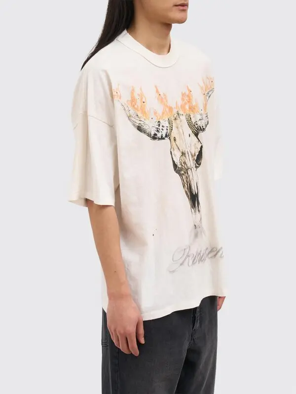 REPRESENT Printed Cotton Oversized T-shirt - Beige