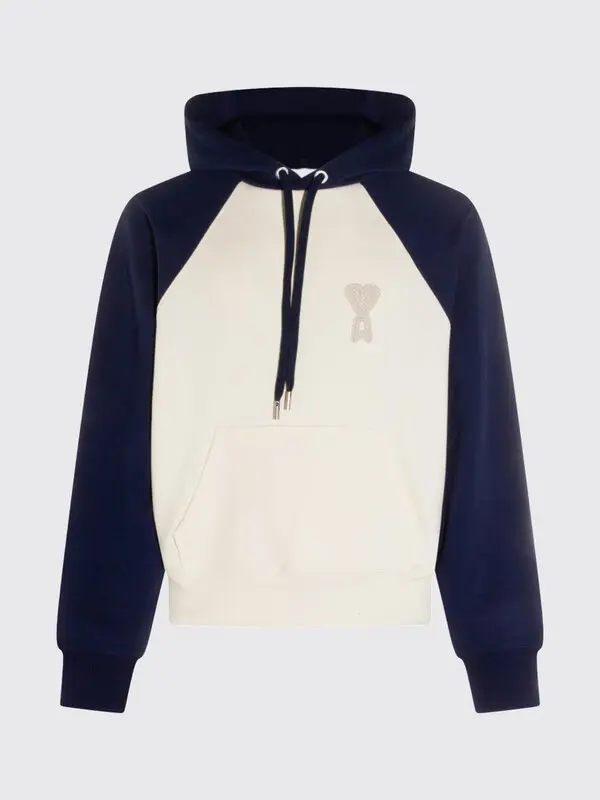 AMI Paris Cotton Hoodie With Monogram Pattern - Blue