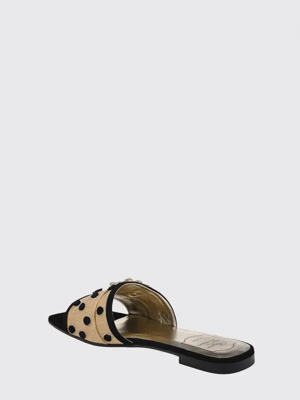 ROGER VIVIER Raffia And Suede Mules With Polka Dot Embroidery And Jewel Buckle