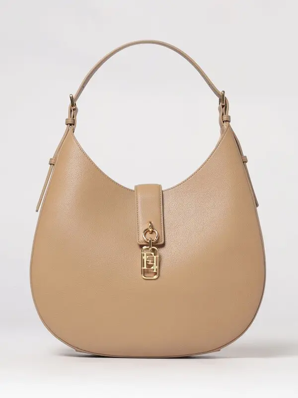 Elisabetta Franchi Round Hobo Shoulder Bag With Charm - Mud