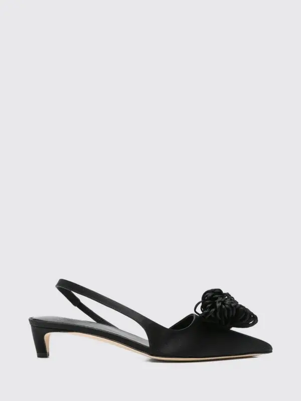 BY MALENE BIRGER Satin Slingback With Floral Appliqu - Black