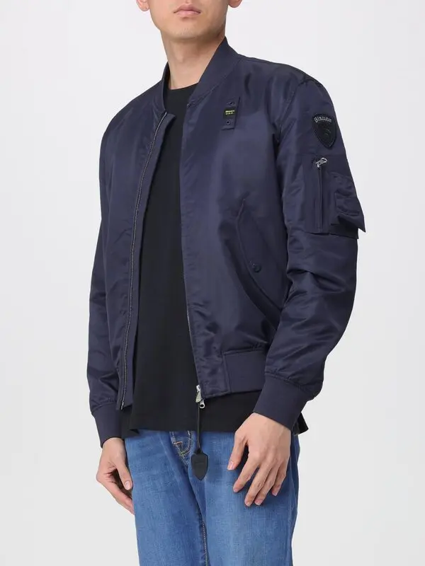 BLAUER. Nylon Bomber Jacket With Logo - Blue