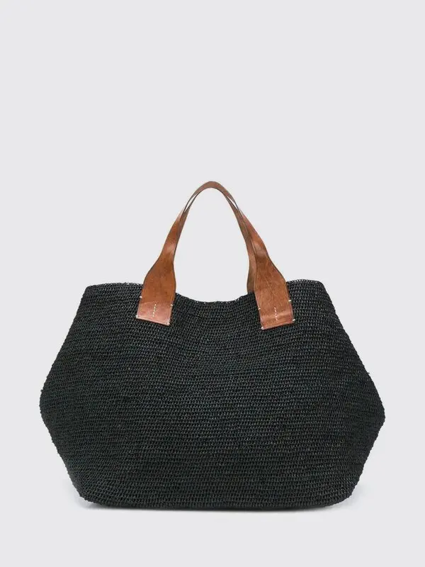 IBELIV Woven Tote Bag With Leather Top Handles - Black