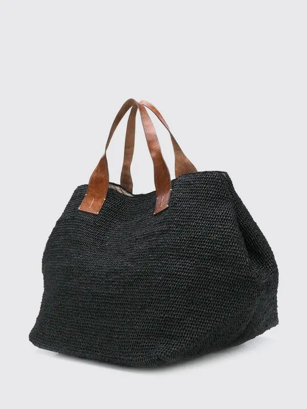 IBELIV Woven Tote Bag With Leather Top Handles - Black