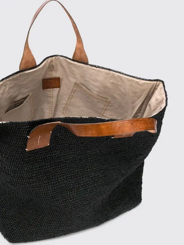 IBELIV Woven Tote Bag With Leather Top Handles - Black