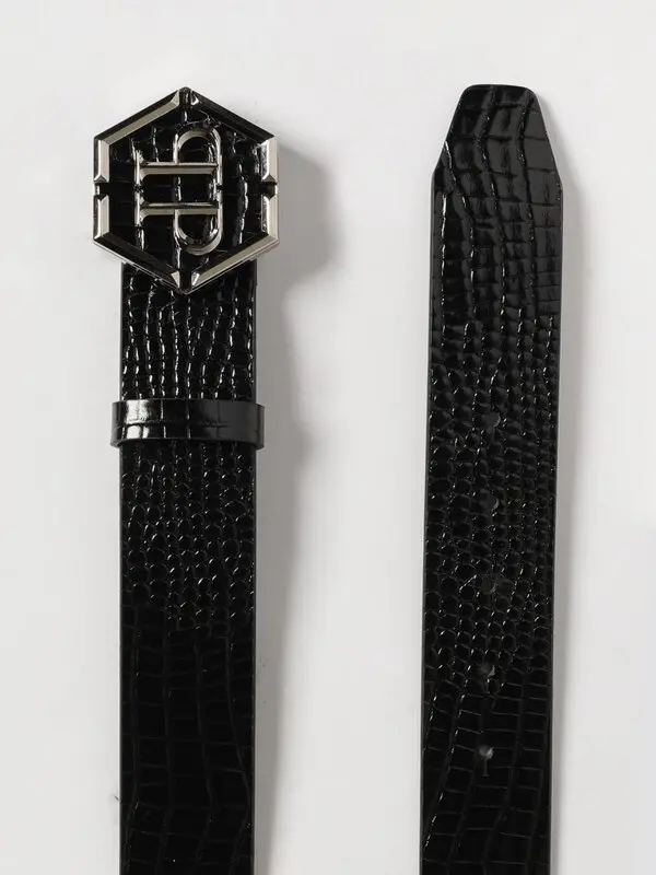 Philipp Plein Crocodile Print Leather Belt - Black