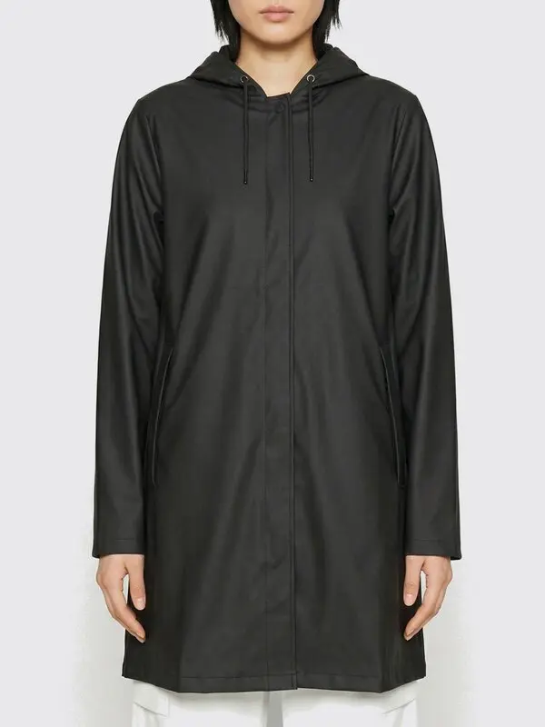 Rains Hooded Waterproof Polyester Trench Coat - Black