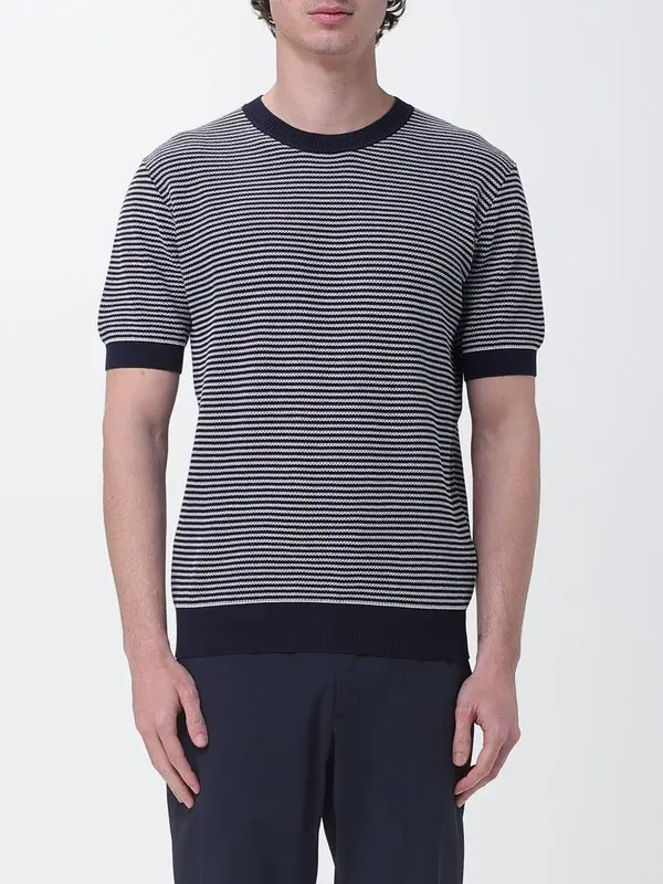KANGRA Striped Cotton Crew Neck Knitwear - Blue