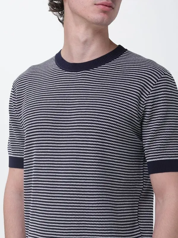 KANGRA Striped Cotton Crew Neck Knitwear - Blue
