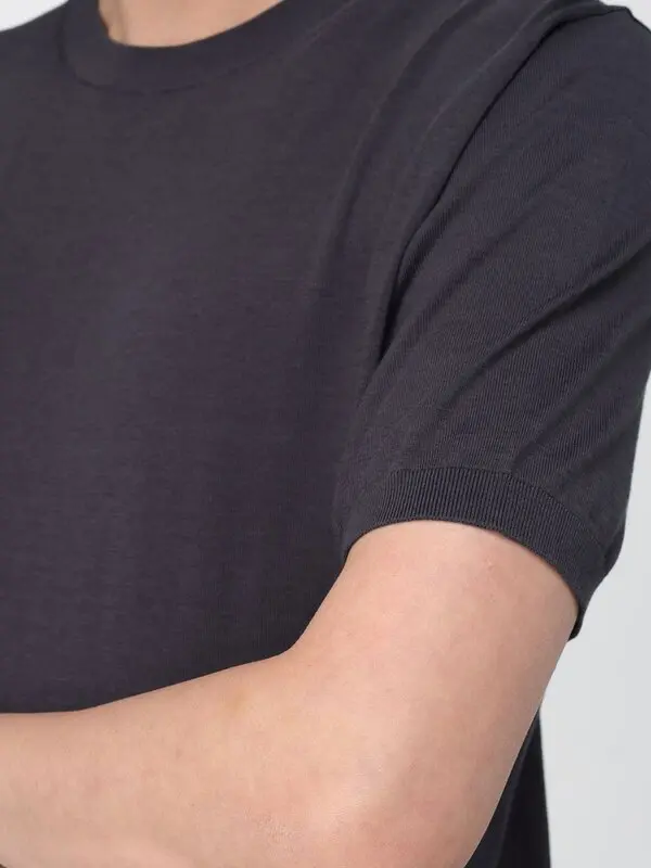 KANGRA Crew Neck Fine Knit Short Sleeve Jumper - Charcoal