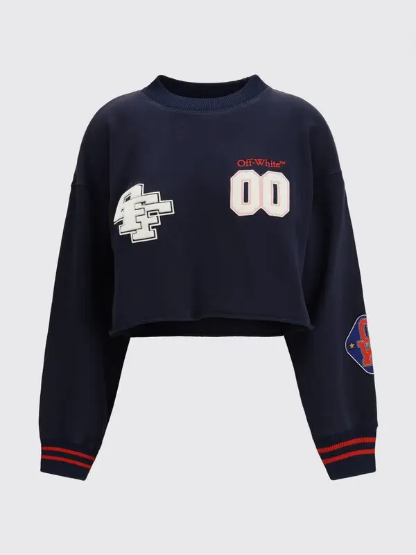 Off-White Cropped Sweatshirt With Embellished Patches - Blue