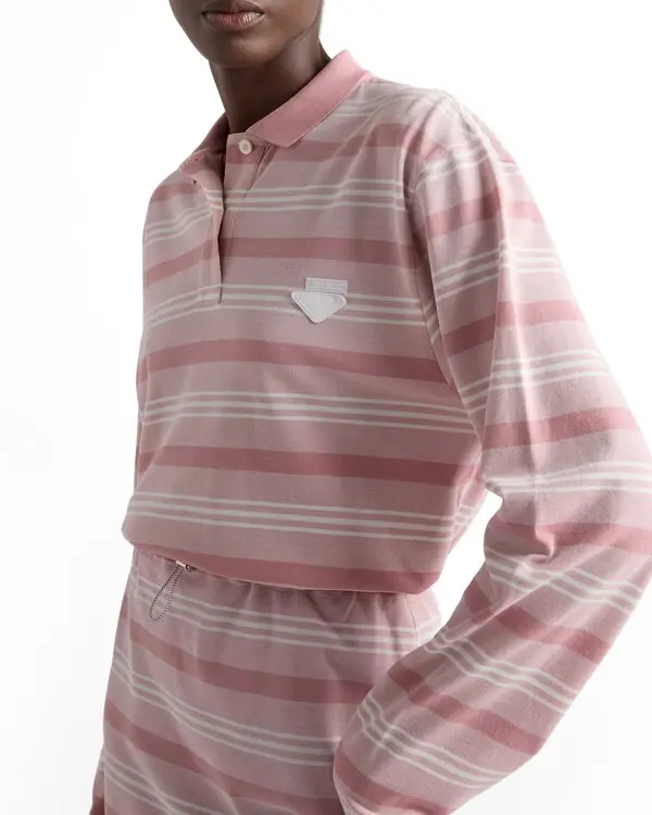 Prada Long-sleeved Striped Piqué Polo Shirt