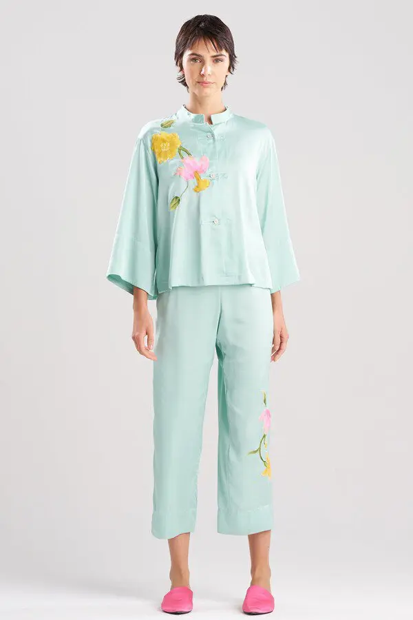 Natori Satin Essentials Embroidered Mandarin Pj Set