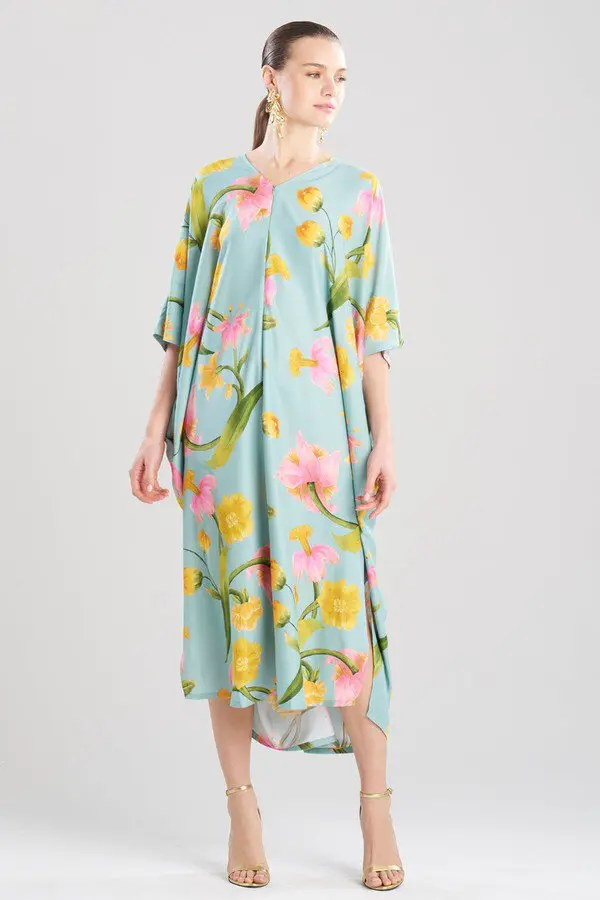 Natori Solene Matte Charmeuse Zip Caftan - Stripe