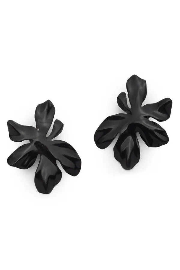 Natori Peony Buffalo Horn Clip-on Earrings - Black