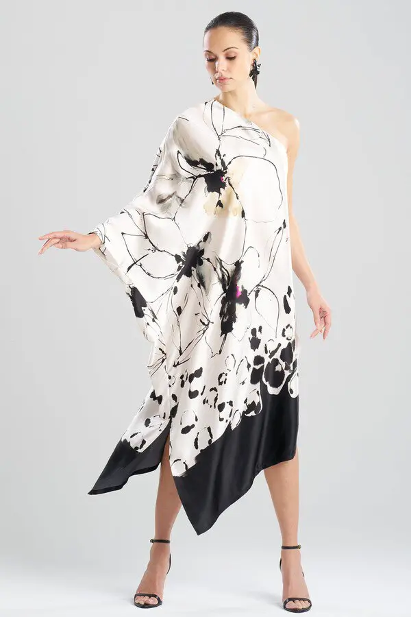 Natori Yumi One-shoulder Silk Caftan