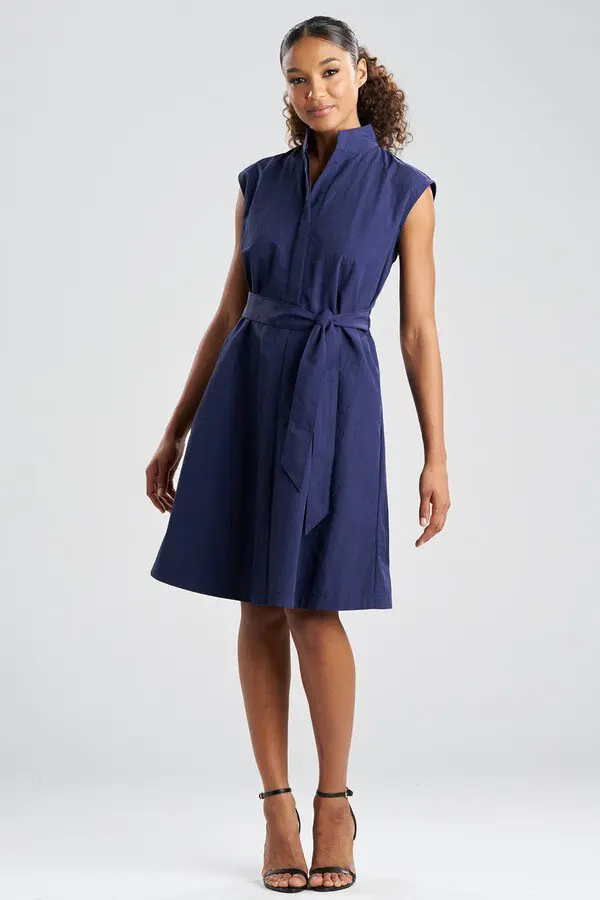 Natori Solid Taffeta Tie-front Shirt Dress - Black