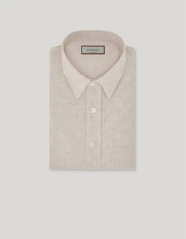 Canali Relaxed Fit Linen Shirt With Breast Pocket