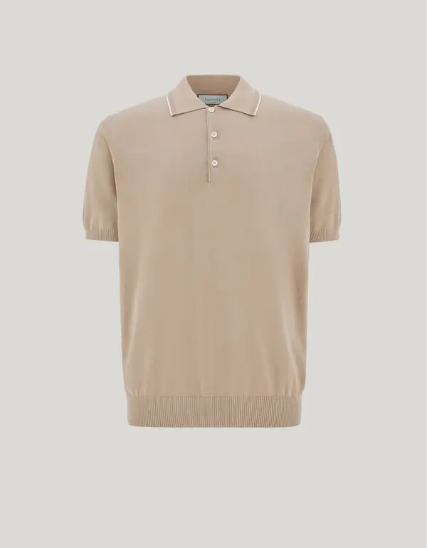 Canali Pure Cotton Polo Shirt With Contrasting Piping - Beige