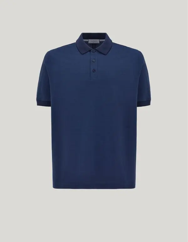 Canali Cotton Piqué Polo Shirt With Contrasting Trim - Blue