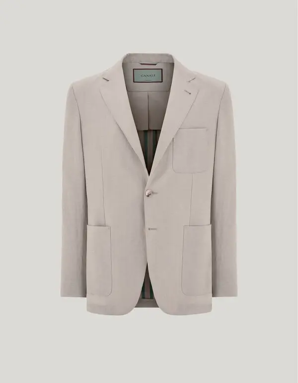 Canali Regular Fit Twill Wool And Linen Jacket - Beige