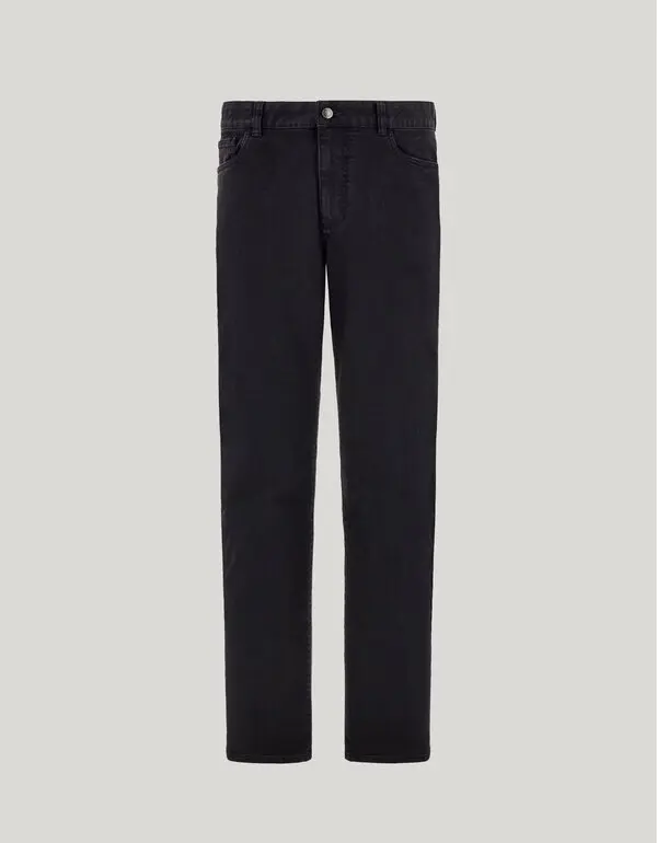 Canali Five-pocket Over-dyed Stretch Denim Pants - Black