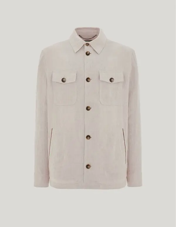 Canali Ecru Overshirt In Pure Yarn-dyed Linen