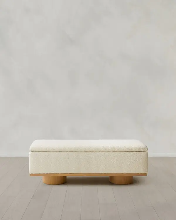 Quince Oak And Performance Boucle Storage Bench - Ivory