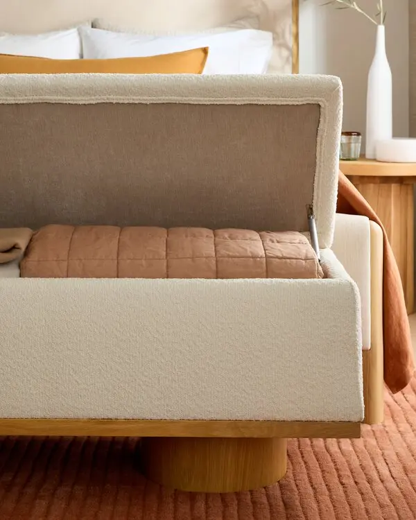 Quince Oak And Performance Boucle Storage Bench