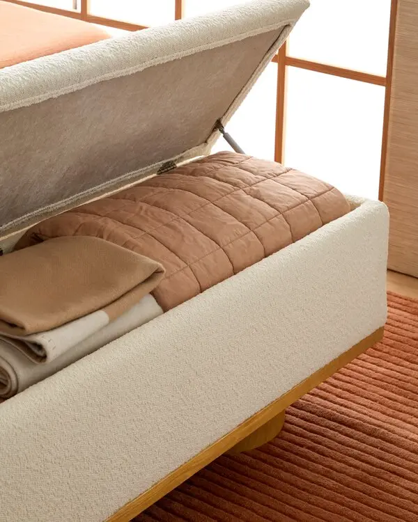 Quince Oak And Performance Boucle Storage Bench