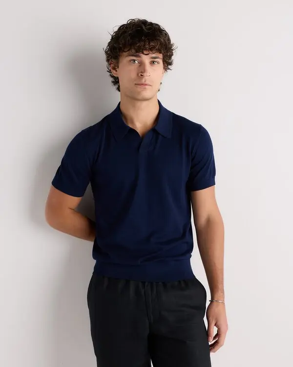 Quince Cotton-silk Johnny Collar Polo - Navy