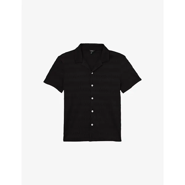 REISS Aleo Textured-wave Short-sleeve Stretch-woven Shirt - Black