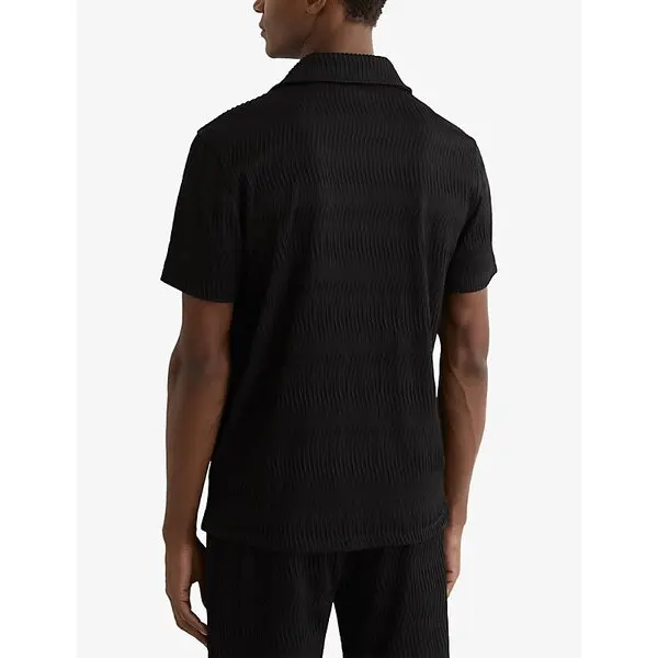 REISS Aleo Textured-wave Short-sleeve Stretch-woven Shirt - Black