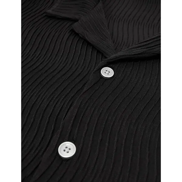 REISS Aleo Textured-wave Short-sleeve Stretch-woven Shirt - Black