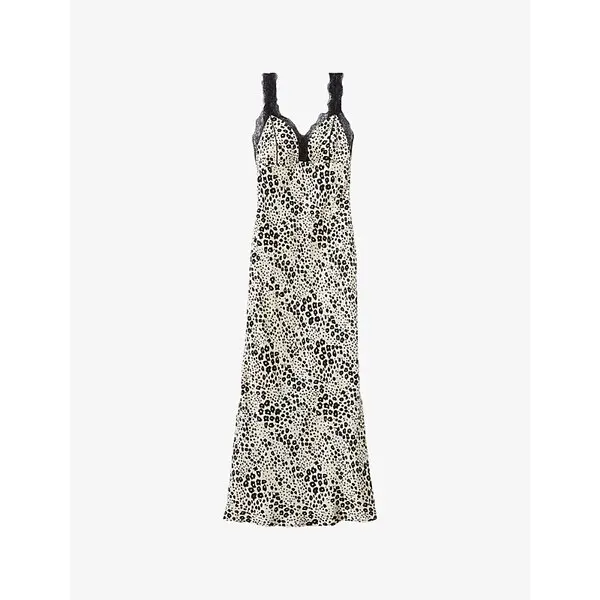 Claudie Pierlot Animal-print Lace-trim Satin Midi Dress - Light Print
