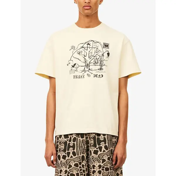 BRAIN DEAD Oracle Graphic-print Cotton T-shirt - Natural