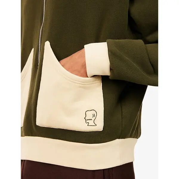 BRAIN DEAD Contrast-pocket Zip-up Cotton Hoody
