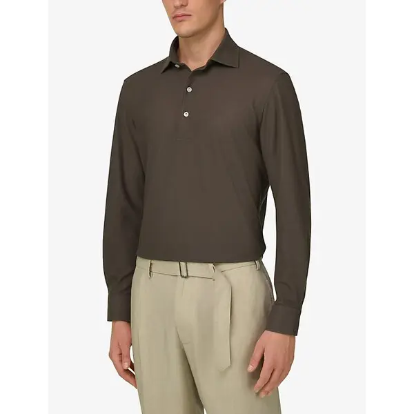 Boggi Milano Long-sleeved Cotton-blend Polo Shirt