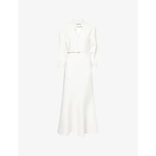 Roland Mouret Belted Flared-hem Knitted Midi Dress - Cream