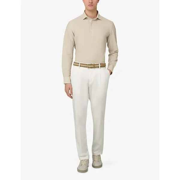 Boggi Milano Long-sleeved Cotton-blend Polo Shirt