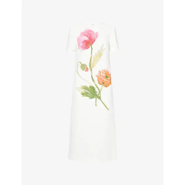 Carolina Herrera Floral-print Woven Midi Dress - White Multi