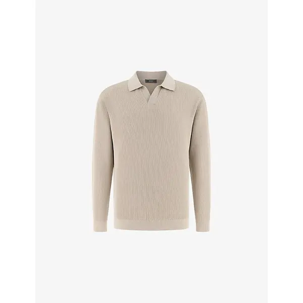 Boggi Milano Long-sleeved Knitted Cotton-blend Polo Shirt