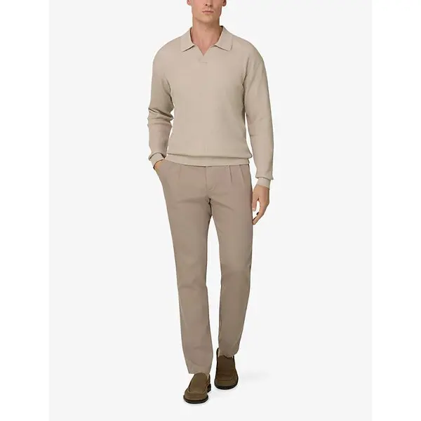 Boggi Milano Long-sleeved Knitted Cotton-blend Polo Shirt